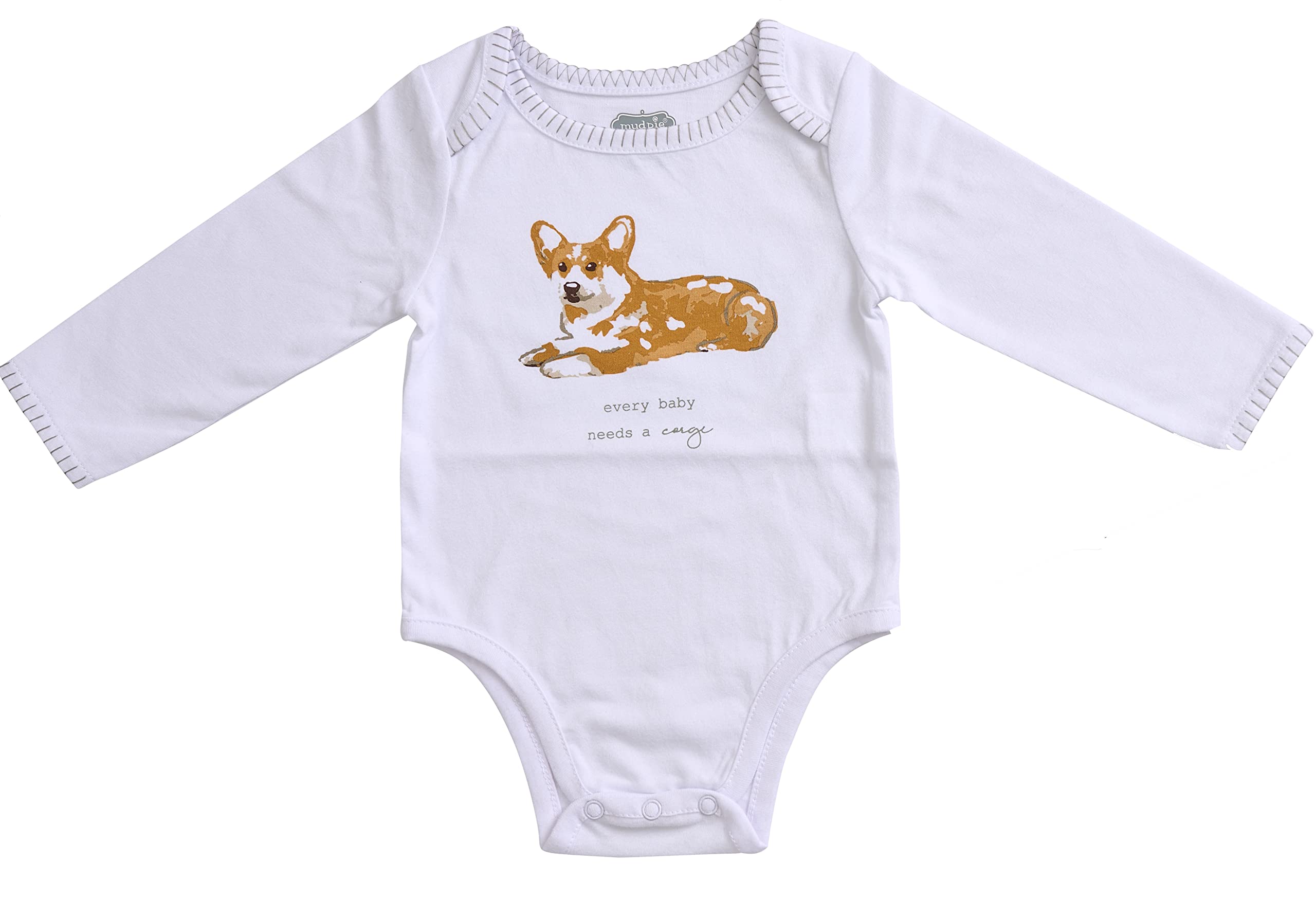 MUD PIE Baby Dog Breed Bodysuit and Bib Set, Corgi, 0-6 Months