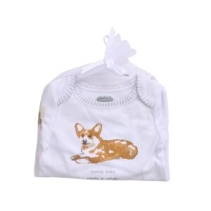 MUD PIE Baby Dog Breed Bodysuit and Bib Set, Corgi, 0-6 Months