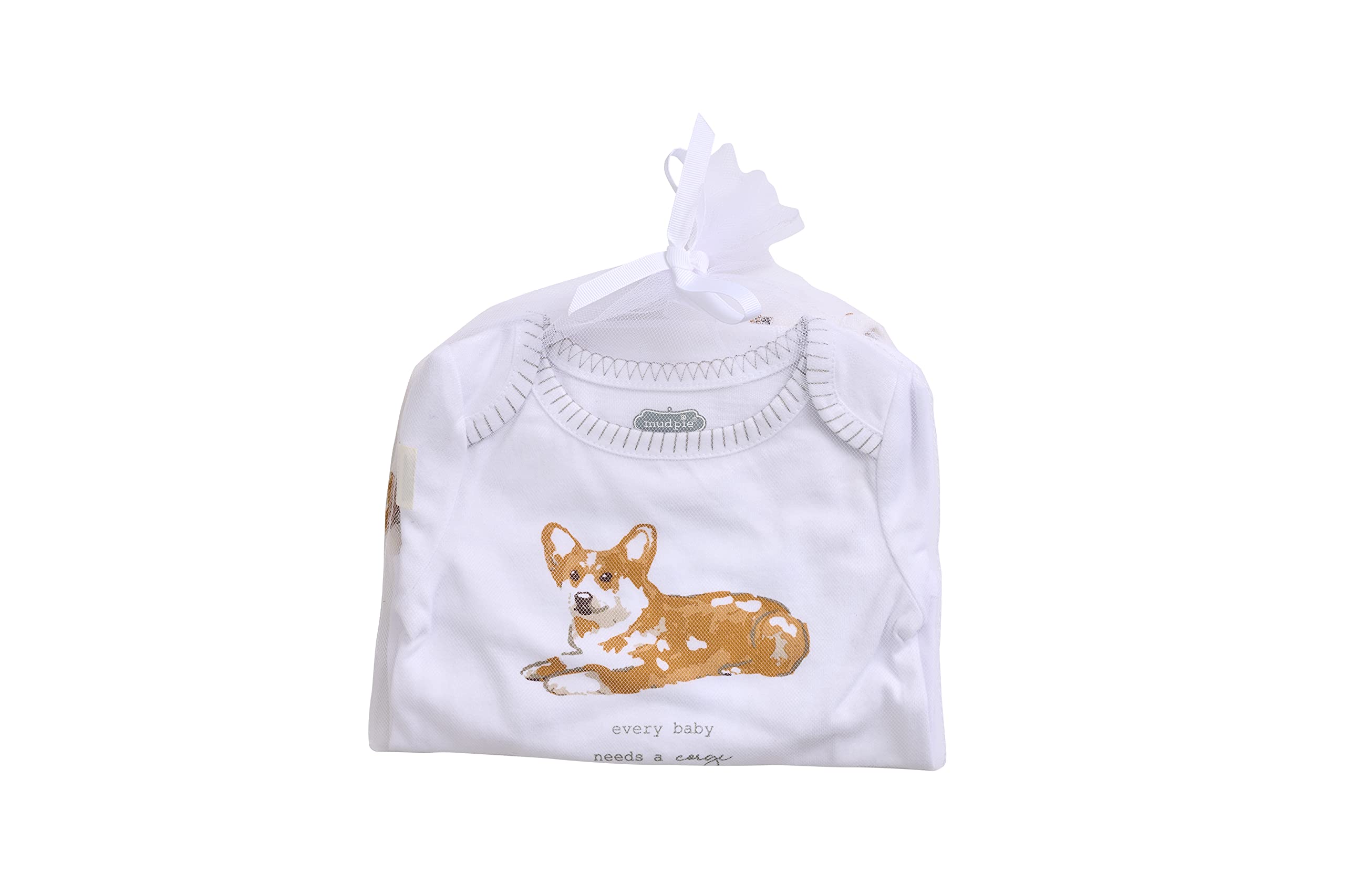 MUD PIE Baby Dog Breed Bodysuit and Bib Set, Corgi, 0-6 Months