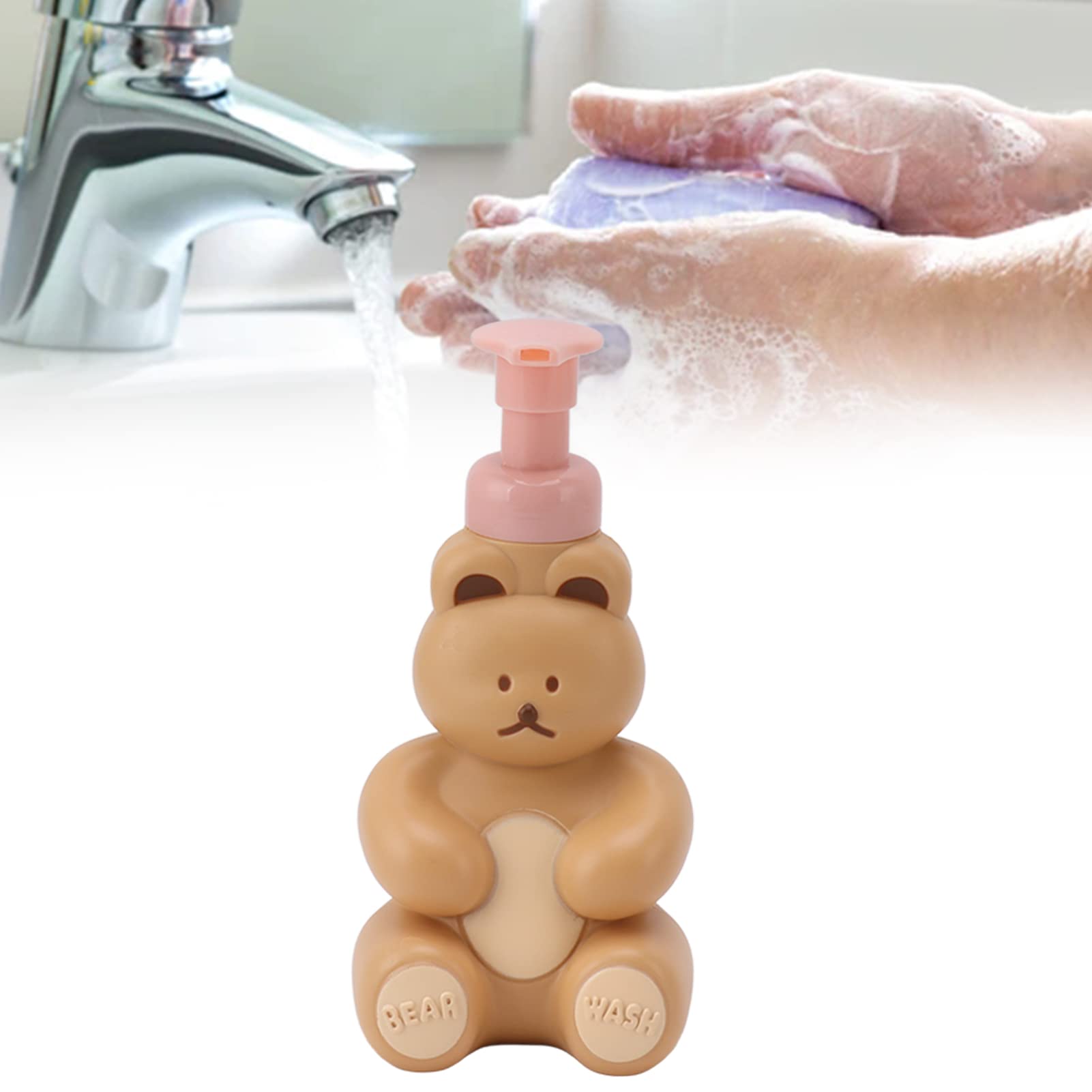 Empty Liquid Hand Dispenser Bottle Cartoon Bear Shape Shower Container Pump Bottle for Hand Washing (Large Milk Tea Color)