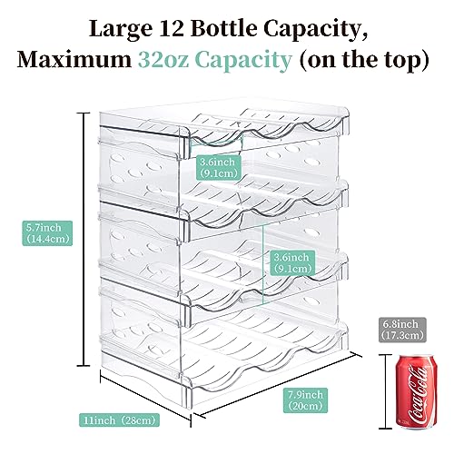 MAGIWARE Water Bottle Organizer, Stackable Bottle Storage Holder Wine Rack, Fashion Cabinet Pantry Kitchen Fridge Organizer for Bottle Mug Tumbler Drink (4 Tier, Clear)