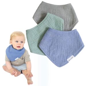 drybble waterproof muslin bandana baby bibs - 100% organic cotton exterior - ultra absorbent 4 layers for drooling & teething (marine)