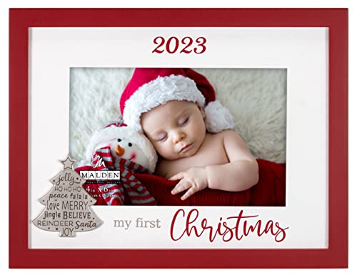 Malden International Designs 2023 My First Christmas 4x6 Red Expressions Matted Picture Frame Metal Tree Attachment