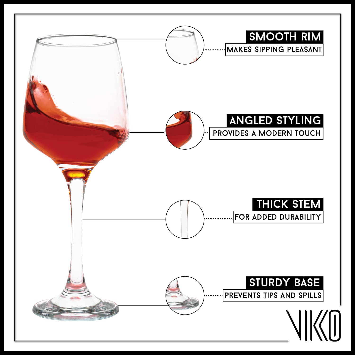 Vikko Wine Glasses, Set of 8 Red Wine Glasses, 14 Ounce Clear Wine Glass, Classic, Durable European Stemware