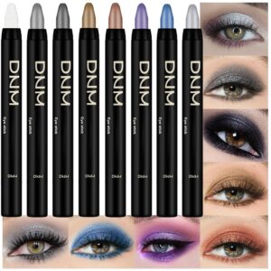 evpct 8pcs cream eye shadow sticks palette makeup set for eyes waterproof, pearl white smokey black gray khaki royal blue vioiet purple silver cream shimmer glitter eye shadow stick liner pencils 01