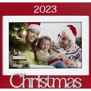 Malden International Designs 4x6 or 5x7 2023 Matted Christmas Picture Frame Silver Finish Christmas Word Attachment Red Wood MDF Frame White Beveled Mat, Black