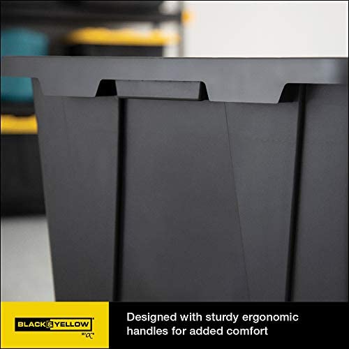 CX BLACK & YELLOW®, 27-Gallon Heavy Duty Tough Storage Container & Snap-Tight Lid, (14.3”H x 20.6”W x 30.6”D), Weather-Resistant Design and Stackable Organization Tote [4 Pack]