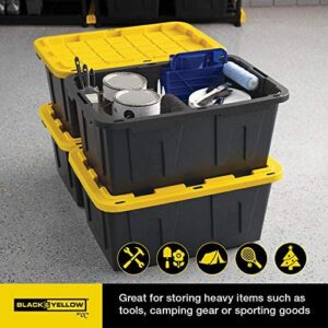 CX BLACK & YELLOW®, 27-Gallon Heavy Duty Tough Storage Container & Snap-Tight Lid, (14.3”H x 20.6”W x 30.6”D), Weather-Resistant Design and Stackable Organization Tote [4 Pack]