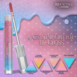 Blossom Iridescence Watermelon Flavored, Longlasting High Gloss, Glitter Shimmer Crystal Lip Gloss + Zodiac Sign Vanilla Scented Roll On Lip Gloss with Crystals, 2 Pack Bundle, Tourmaline Dream/Virgo