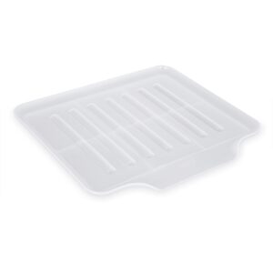 copco small clear drain board fits under any small dish rack to catch water or for larger pots alone, angled base allows for self draining with raised ribs to prevent water from puddling