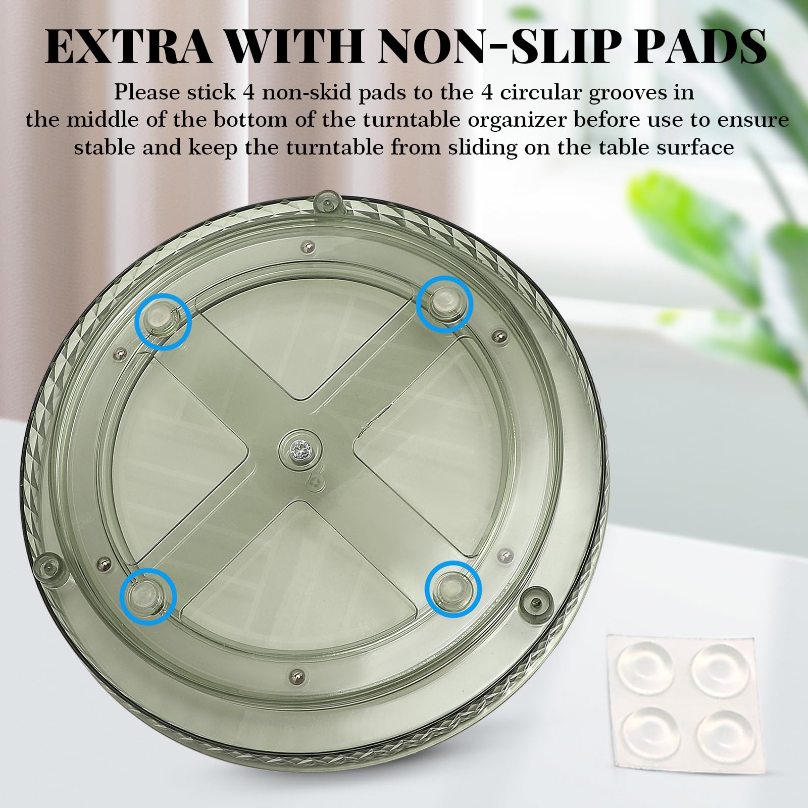 Lazy Susan Organizer with Handle, 11 Inch Lazy Susan Turntable for Bathroom Dresser, Round Spinning Organizer for Makeup Perfume Spices Counter (11" Clear Green)