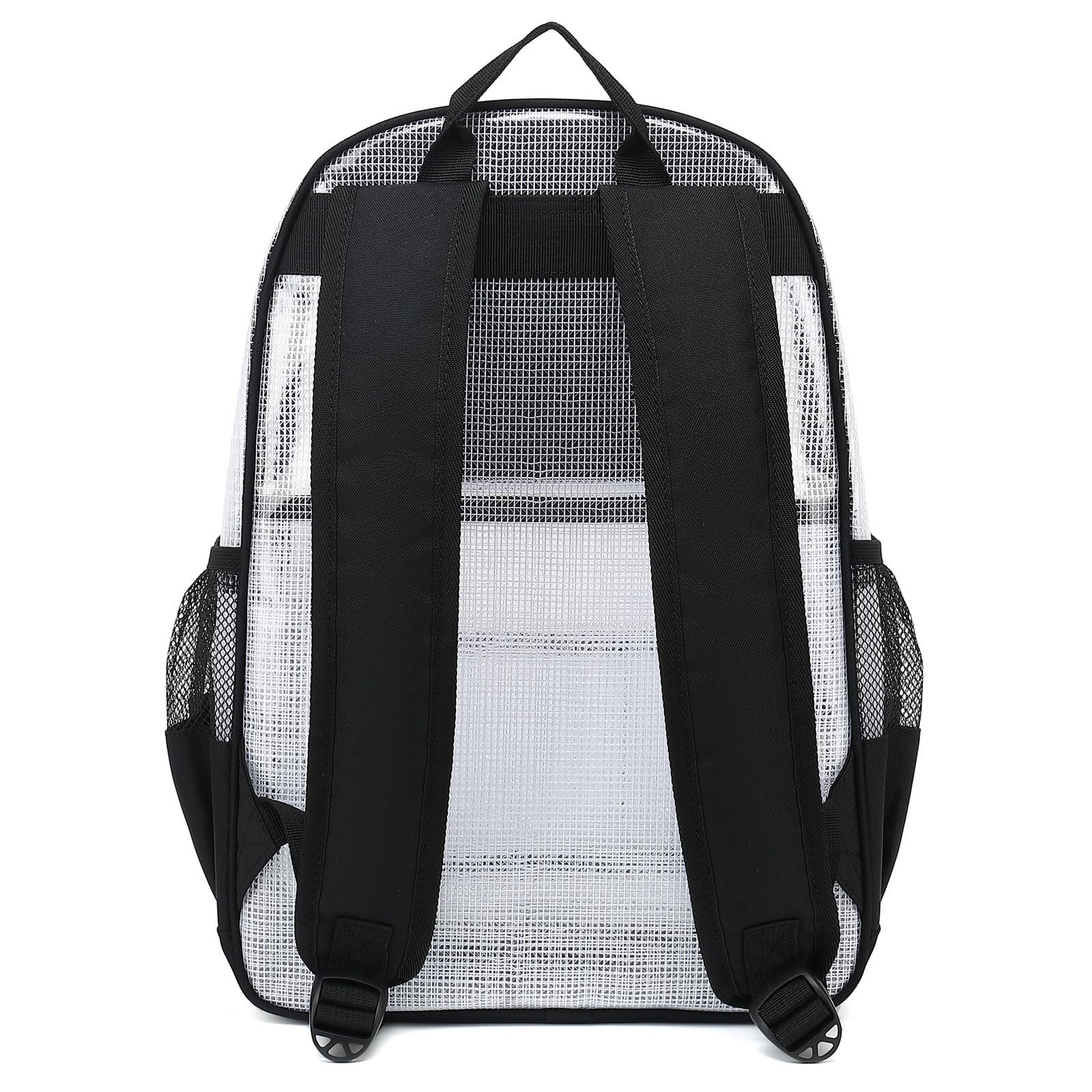 Yusudan Clear Mesh Backpack for Boys Girls Men Women, Heavy Duty See Through PVC School Bag Transparent Plastic BookBag (Black)