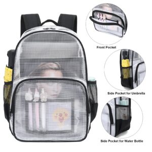 Yusudan Clear Mesh Backpack for Boys Girls Men Women, Heavy Duty See Through PVC School Bag Transparent Plastic BookBag (Black)