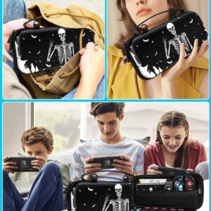 Gurgitat 9in1 Skull Skeleton Switch Case for Nintendo Switch Carrying Cases & Storage Accessories Bundle Kit Thumb Grips+Game Holder+Dockable Skin+Shoulder Strap+Sticker for Switch Travel Pouch Bag