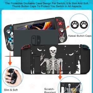 Gurgitat 9in1 Skull Skeleton Switch Case for Nintendo Switch Carrying Cases & Storage Accessories Bundle Kit Thumb Grips+Game Holder+Dockable Skin+Shoulder Strap+Sticker for Switch Travel Pouch Bag