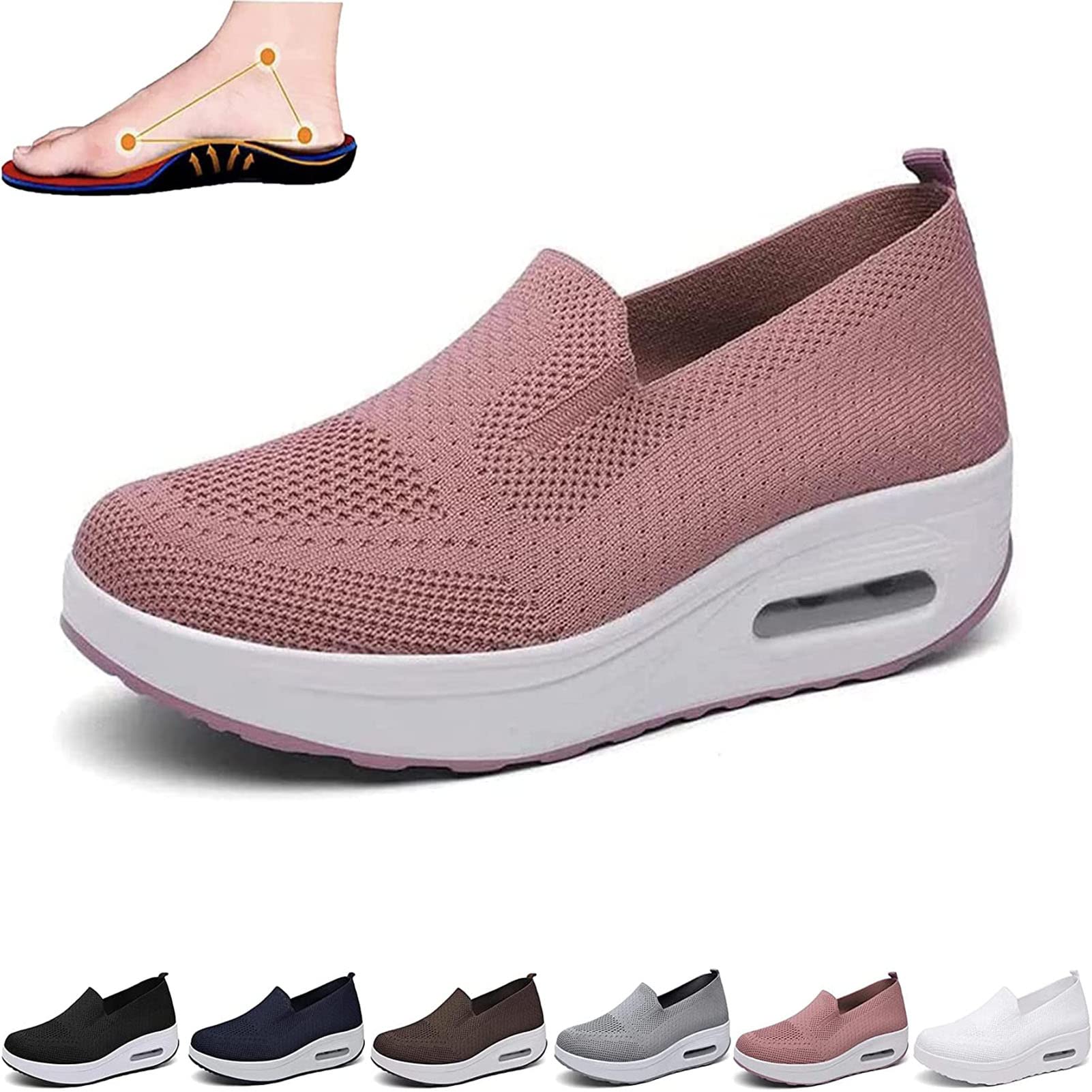 Women's Orthopedic Sneakers, Mesh Up Stretch Platform Sneakers, Comfortable Casual Fashion Sneaker Walking Shoes. (Pink,8.5)