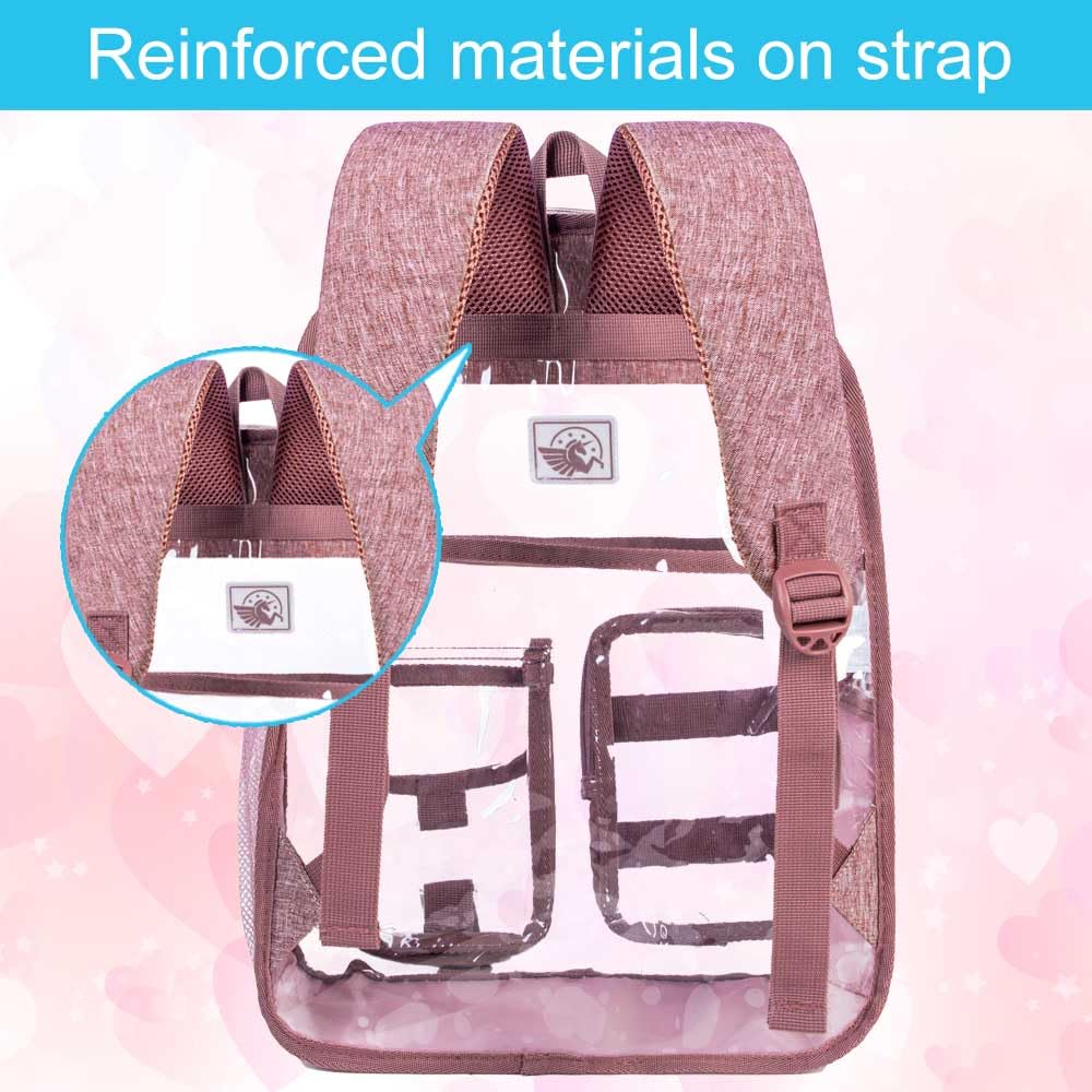 Clear Backpack, Heavy Duty Transparent Bookbag for Girls Women, Cute School See Through Backpacks for Teens Elementary - Pink