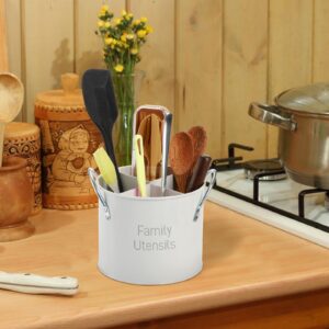 Pumtus 4 Compartment Kitchen Utensil Holder, 5.7 Inch Large Metal Utensil Caddy for Countertop, Utensil Crock Organizer with Removable Divider, Silverware Holder for Spoons, Knives, Forks, White