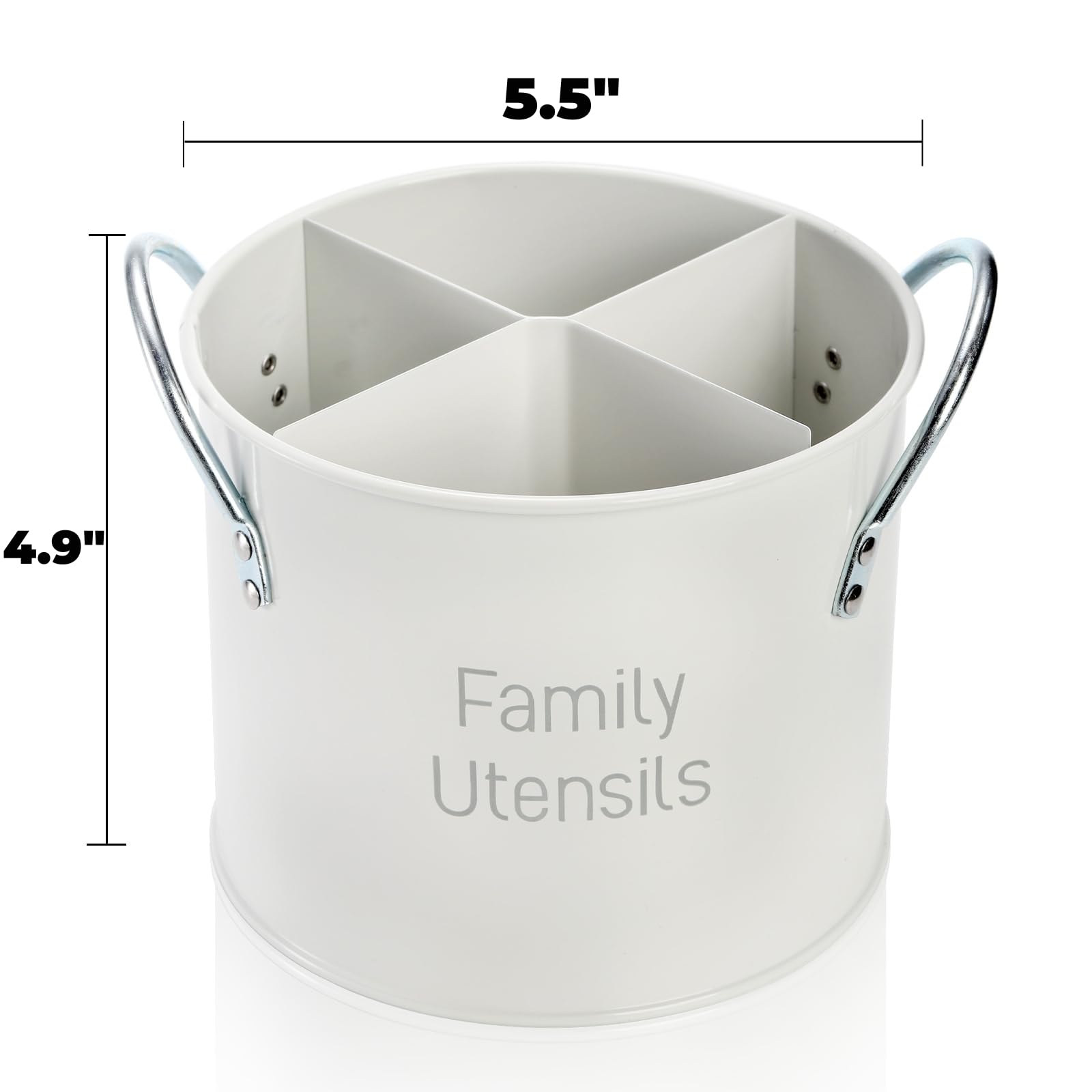 Pumtus 4 Compartment Kitchen Utensil Holder, 5.7 Inch Large Metal Utensil Caddy for Countertop, Utensil Crock Organizer with Removable Divider, Silverware Holder for Spoons, Knives, Forks, White