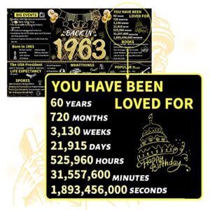 ArtAubrey Black Gold 61th Birthday Party Banner, 61th Birthday Decorations for Women Men, Back in 1963 Backdrop Party Supplies, 61 Year Old Photography Background