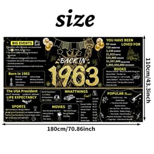 ArtAubrey Black Gold 61th Birthday Party Banner, 61th Birthday Decorations for Women Men, Back in 1963 Backdrop Party Supplies, 61 Year Old Photography Background