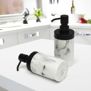 Suanti 2Pcs White Marble Pattern Resin Soap Dispenser Set for Bathroom and Kitchen Sink Decor,Easy Refill Large Opening Round Soap Dispensers with Matte Black Pump for Liquid Hand Dish Lotion-10oz