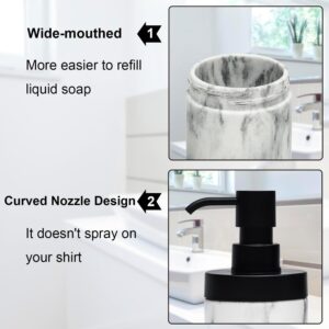 Suanti 2Pcs White Marble Pattern Resin Soap Dispenser Set for Bathroom and Kitchen Sink Decor,Easy Refill Large Opening Round Soap Dispensers with Matte Black Pump for Liquid Hand Dish Lotion-10oz