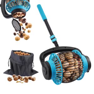 nut gatherer, rolling nut harvester acorn picker upper side opening dump adjustable yard roller, picks up walnuts, hickory, pecan, chestnuts, buckeyes, nerf balls, golf 0.4'' to 2'' in size