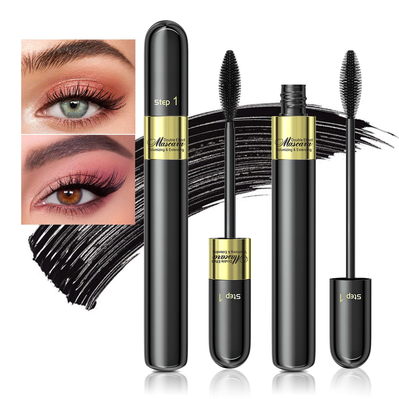 Tubing Mascara Waterproof & Smudge-Proof - Long-Lasting Mascara for Length and Volume, Curling Eyelashes, No Flaking and No Clumping, Cruelty Free, Eye Makeup, Black (Pack of 1)