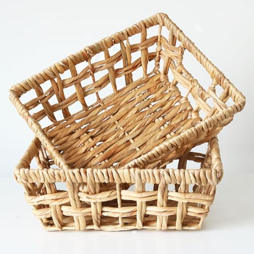 CHI AN HOME Wicker Baskets for Gifts, Set of 2 Hyacinth Shelf Baskets 14 x 11 x 5, Open Weave Baskets for Storage, Wicker Shelf Baskets, Open Weave Woven Snack Baskets for Pantry, Cabinet