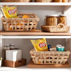 CHI AN HOME Wicker Baskets for Gifts, Set of 2 Hyacinth Shelf Baskets 14 x 11 x 5, Open Weave Baskets for Storage, Wicker Shelf Baskets, Open Weave Woven Snack Baskets for Pantry, Cabinet