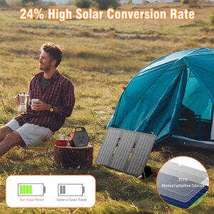 30W Portable Foldable Solar Panel Charger for Outdoor Camping 12 Volt Waterproof High Efficiency Solar Panel Kit & Portable Power Station 97Wh Power Bank 26400mAh Battery Pack Fasting Charging 150W AC