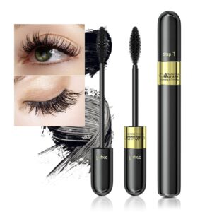 tubing mascara waterproof & smudge-proof - 2-1 long-lasting mascara black volumizing and lengthening for eye makeup, no clumping, curling eyelashes, vegan & cruelty free, black, 1 count