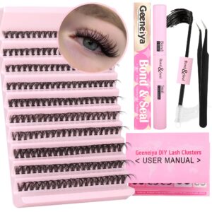 diy lash extension kit individual eyelash extension kit d curl cluster lashes individual eyelashes with waterproof lash bond and seal glue, professional eyelash tweezers diy at home, lash kit for beginners (40p-d-8-18mm)