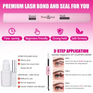 DIY Lash Extension Kit Individual Eyelash Extension Kit D Curl Cluster Lashes Individual Eyelashes with Waterproof Lash Bond and Seal Glue, Professional Eyelash Tweezers DIY at Home, Lash Kit for Beginners (40P-D-8-18MM)