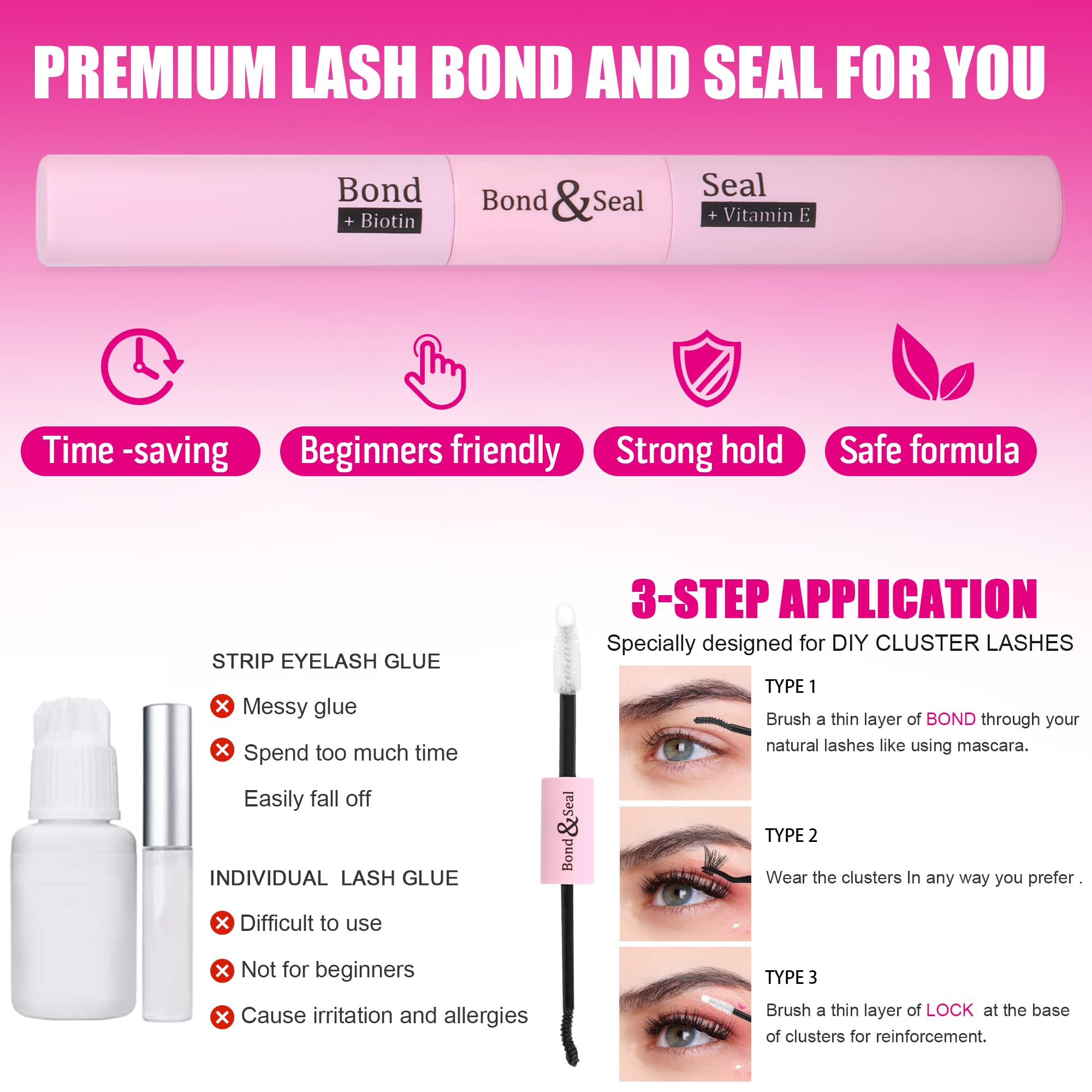 DIY Lash Extension Kit Individual Eyelash Extension Kit D Curl Cluster Lashes Individual Eyelashes with Waterproof Lash Bond and Seal Glue, Professional Eyelash Tweezers DIY at Home, Lash Kit for Beginners (40P-D-8-18MM)