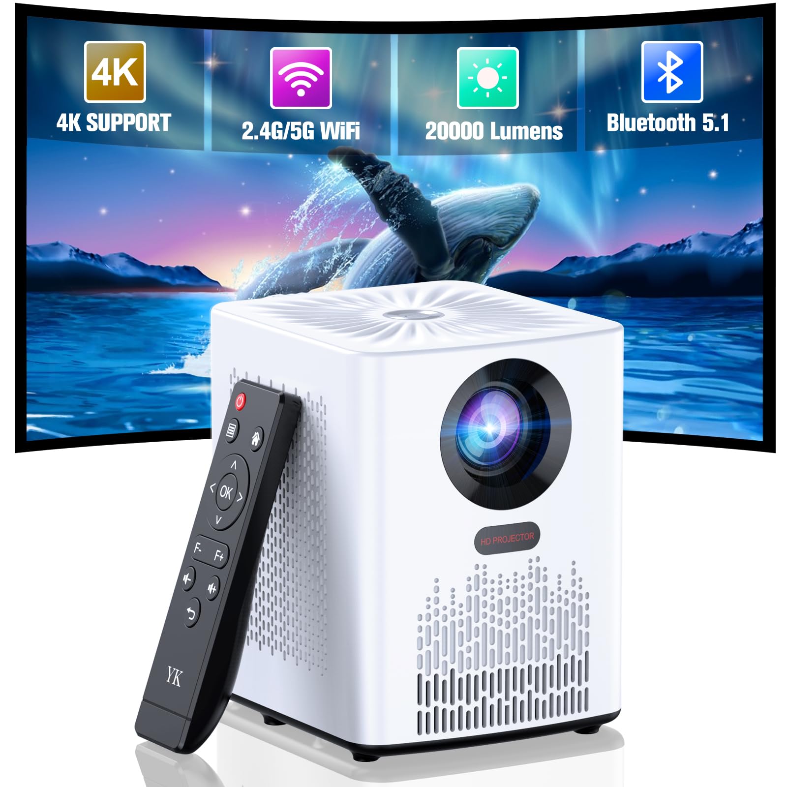 Projector with WiFi and Bluetooth, 5G WiFi 4K HD 20000L Portable Movie Projector with Mini Tripod, Outdoor Projector Home Video Smart Projectors Compatible with iOS/Android/Laptop/TV Stick/HDMI/ PS5