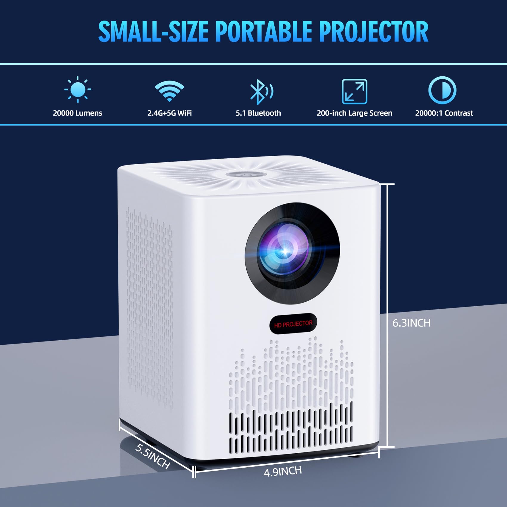 Projector with WiFi and Bluetooth, 5G WiFi 4K HD 20000L Portable Movie Projector with Mini Tripod, Outdoor Projector Home Video Smart Projectors Compatible with iOS/Android/Laptop/TV Stick/HDMI/ PS5