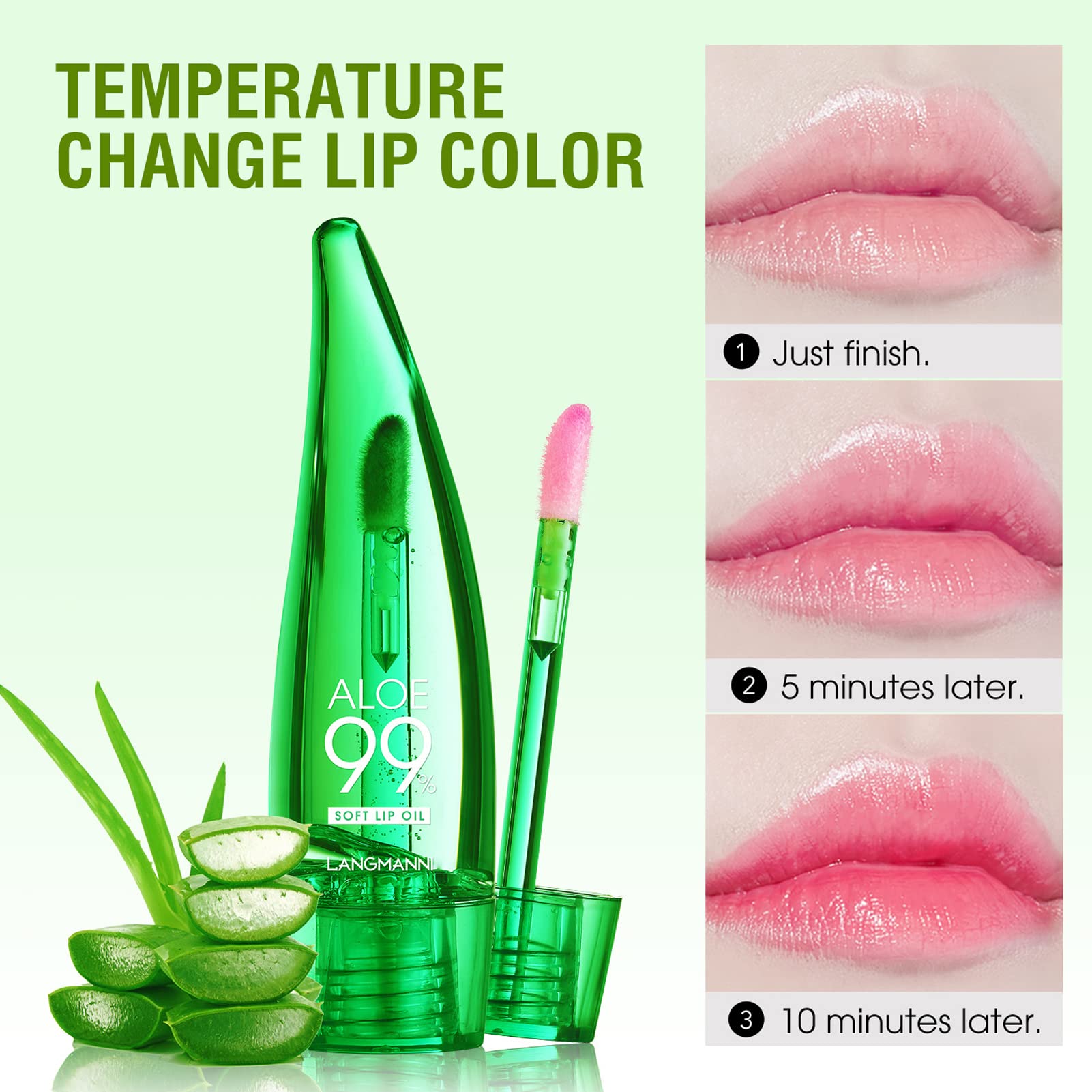 3Pcs Aloe Vera Lipstick, Aloe Vera Gel Temperature Color-Changing Lip Gloss set, Magic Lipstick Moisturizing Non-stick Waterproof Lip Gloss Lip Glaze For Girls (A)