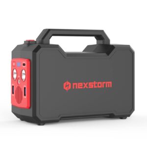 nexstorm portable power station,111wh camping generator backup lithium battery power with 110v/100w ac outlet dc usb, led flashlight for home cpap camping emergency power outage laptop phone