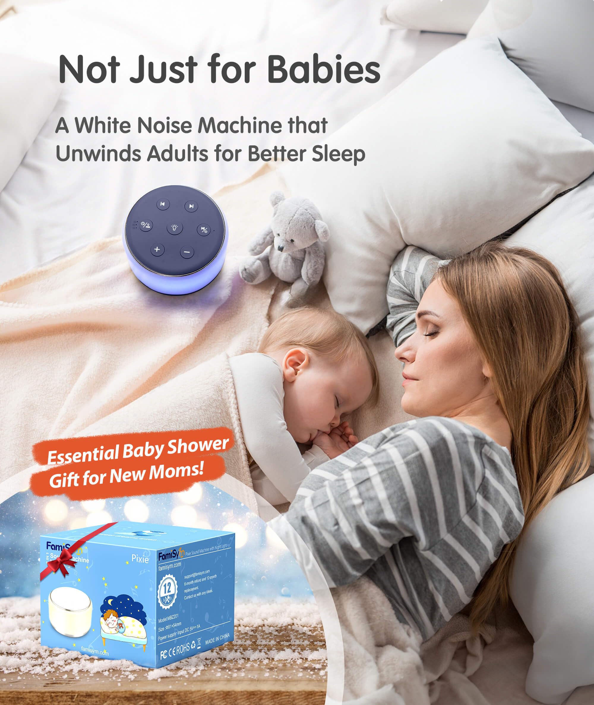 White Noise Sound Machine Baby for Sleeping with Night Light – 34 Soothing Sounds, Rechargeable White Noise Machine for Baby Kids Adults Sleep, Portable Lullaby Machine Baby Soother