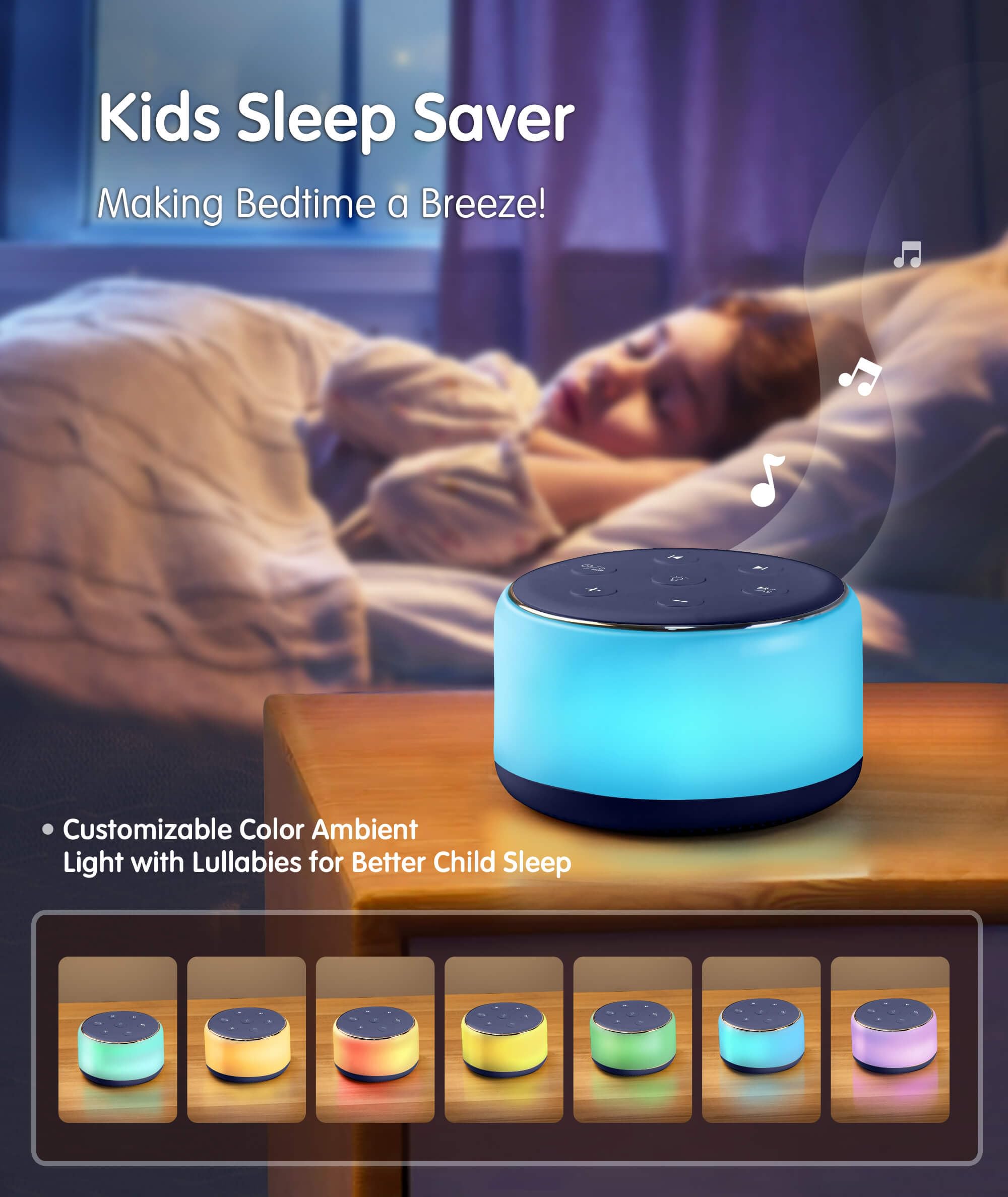 White Noise Sound Machine Baby for Sleeping with Night Light – 34 Soothing Sounds, Rechargeable White Noise Machine for Baby Kids Adults Sleep, Portable Lullaby Machine Baby Soother