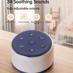 White Noise Sound Machine Baby for Sleeping with Night Light – 34 Soothing Sounds, Rechargeable White Noise Machine for Baby Kids Adults Sleep, Portable Lullaby Machine Baby Soother