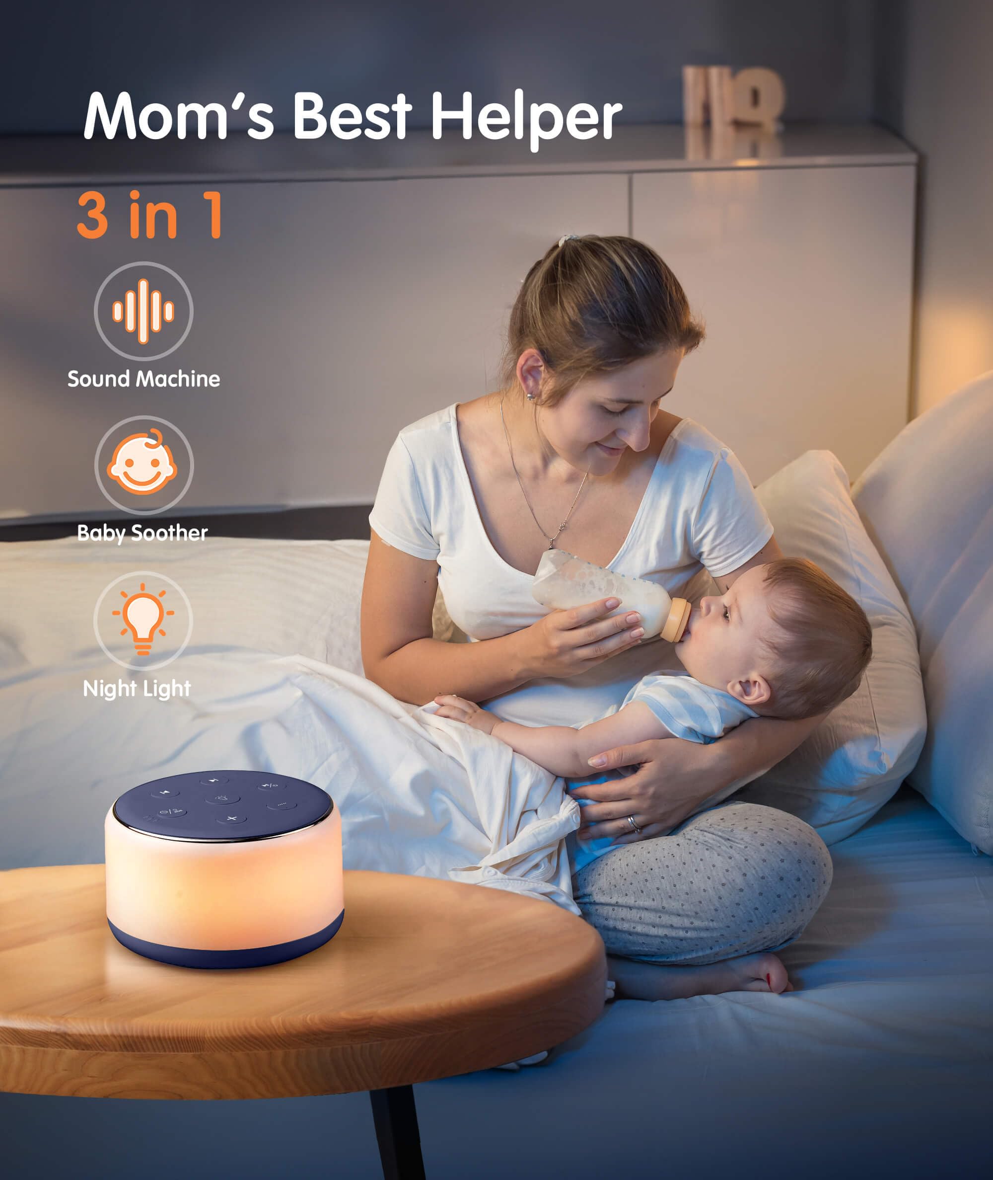 White Noise Sound Machine Baby for Sleeping with Night Light – 34 Soothing Sounds, Rechargeable White Noise Machine for Baby Kids Adults Sleep, Portable Lullaby Machine Baby Soother