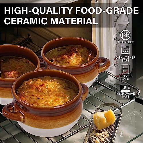 Adroiteet French Onion Soup Crocks, 4 Pack 16 Oz French Onion Soup Bowls Oven Safe, Large Ceramic Soup Bowl with Handles