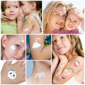 Waterproof Temporary Tattoos - 118pcs Groovy Fake Tattoo for Kids Birthday Party Supplies, Star Unicorn Smiley Rainbow Flower Candy Crown Arts and Crafts for Boys or Girls 6 7 8 9 10 11 12 years old