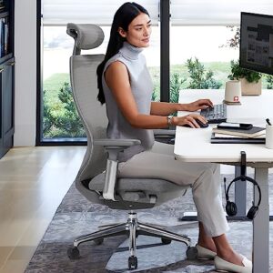 Ergonomic Mesh Office Chair, High Back Computer Executive Desk Chair with Adjustable Headrest and 4D Arms, Slide Seat, Tilt Lock-Dark Grey