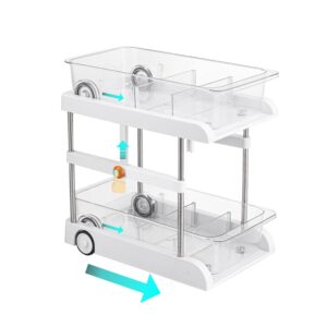 2-layer transparent bathroom organizer with 2 drawer organizers and storage space, drawer storage container with 6 dividers, kitchen organizer under sink, multi-purpose bathroom organizer