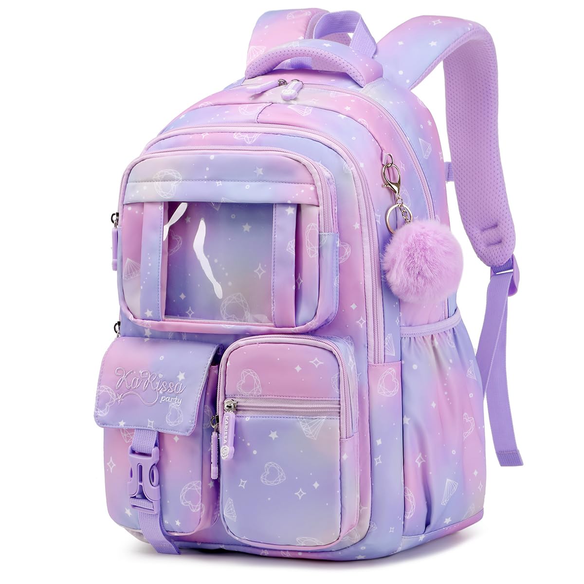 PIG PIG GIRL Kids Backpack for Girls - School Bags for Middle School Students - Book Bag for Elementary Primary School - Purple