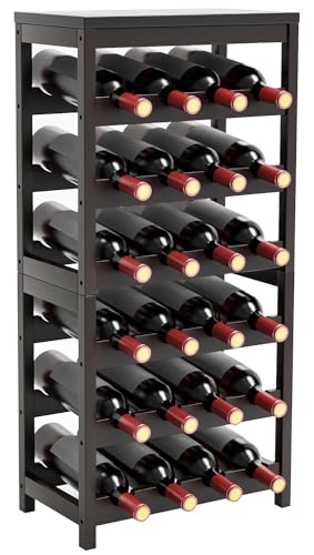 Purbambo 24-Bottle Wine Rack Freestanding Floor, 6-Tier Bamboo Wine Display Rack Storage Shelf with Table Top for Kitchen Dining Room Bar Cellar - Brown